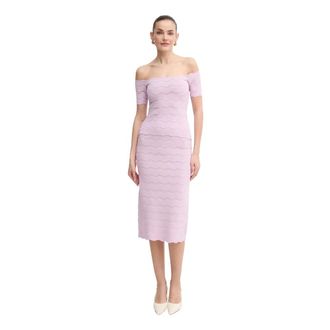 H&eacute;rve L&eacute;ger Top Bardot textur&eacute; &agrave; vagues - Femme - Robes - Violet - Taille: 42 FR