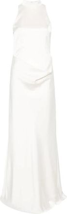 Rotate Rotate Birger Christensen, Femme, Robes, Blanc, Taille: 40 FR Robe en satin &agrave; col montant