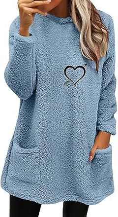 Generic Pulls Femme Polaire Hiver Pull Femme Chic et Elegant Femmes à Manches Longues Pulls Col Rond Pull Sweat-Shirts en Peluche pour Femmes Grande Taille Co