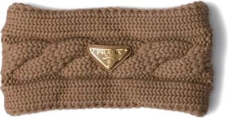 Prada bandeau en maille torsadée à logo triangle - Marron