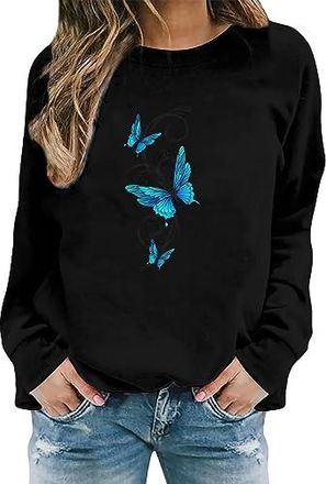 Generic Pull pour femme - Imprim&eacute; graphique britannique - Haut surdimensionn&eacute; &agrave; col rond - Manches longues - Automne - Hiver - D&eacute;contract&eacute; - Confortable - Ten