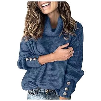 Generic TDEOK Pull en tricot pour femme - Pull &agrave; col roul&eacute; en grosse maille - Grandes tailles - D&eacute;contract&eacute; - Coton - Manches longues - D&eacute;contract&eacute; - Pull vin