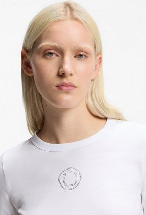 HUGO BOSS Langarmshirt Daliriee cropped, Rundhals, mit Strassbesatz