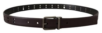 Dolce & Gabbana Mens Burgundy Leather Perforated Metal Buckle Belt