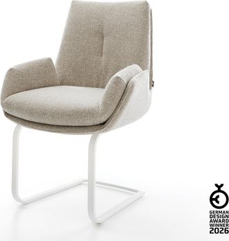 DELIFE Freischwinger Clea-Flex Webstoff Soft Beige Freischwinger flach Wei&szlig;, Esszimmerst&uuml;hle