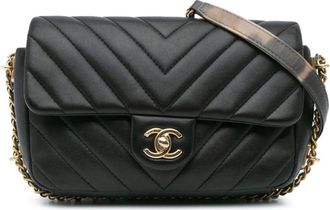 Chanel Pre-owned Mini Rectangular Chevron Lambskin Chain Around Flap - Femme - Pre-owned - Noir - Taille: ONE Size