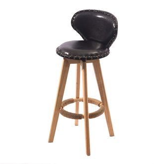 Generic Barhocker mit Gepolsterter R&uuml;ckenlehne, Drehbarem Pu-Sitz und Fu&szlig;st&uuml;tze f&uuml;r K&uuml;che, Kneipe, Caf&eacute; | Maximale Belastbarkeit: 200 Kg, Holzbeine | ESS- und