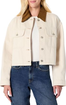 Amazon Essentials Damen (Demis Favorit) Oversize-Jeansjacke Mit Kontrastierendem Kragen, Ecru, XXL