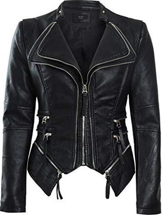 SS7 Femme Veste de Motard en Faux Cuir