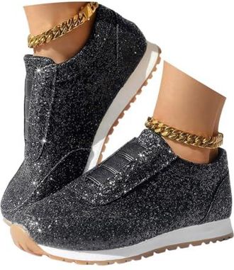 Minetom Baskets Brillantes Femme Chaussures De Course &Eacute;tincelantes Confortables Semelle &Eacute;paisse pour La Marche Tennis Jogging A Noir 41 EU