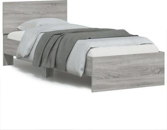 vidaXL Vidaxl - Cadre de lit avec t&ecirc;te de lit et lumi&egrave;res LED - Dimensions 90x190 cm - Bois ding&eacute;nierie sonoma gris - Assemblage requis - vidaXL832321