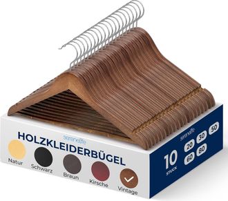 SereneLife Platzstparende Kleiderbügel Holz 10 Stück, Gardarobenbügel Rutschfest & Stabil bis 4,5 KG für Kleideraufbewahrung & Organisation, Hanger Ultradünn & R