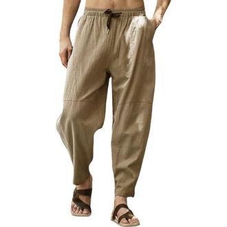 Generic Pantalon de loisirs long en lin pour homme : pantalon d&eacute;t&eacute; surdimensionn&eacute; pantalon de plage avec taille &eacute;lastique pantalon en lin grandes tailles pant