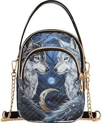 Mnsruu Sac à bandoulière pour femme avec motif loup, galaxie, bohème, loups, forêt, petit sac à bandoulière avec sangle réglable