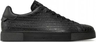 Emporio Armani Homme, Chaussures, Noir, Taille: 44 EU Baskets en cuir avec logo int&eacute;gral