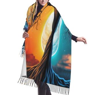 Generic Phase Lunaire De LArbre De Vie Femme Ch&acirc;le Wrap Avec Gland Scarf Longue Foulard Pour Soir&eacute;e Hiver Mariage Automne