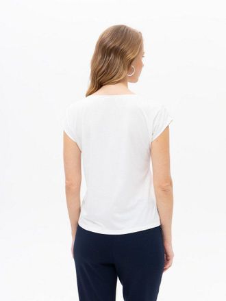 Passioni T-Shirt in wei&szlig; mit Blumenmuster und Glitzersteinen Sommer T-Shirt mit Navy blauen Blumen