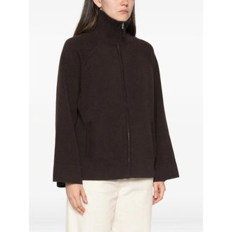 Allude Wool and Cashmere Zip-Up Cardigan - Brown