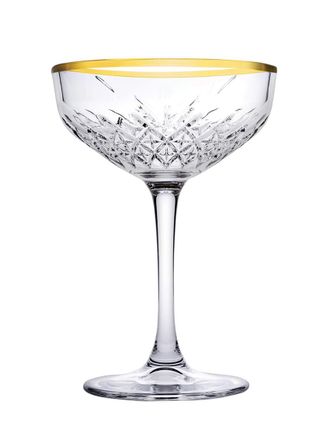 Pasabahce 440236 Timeless Sektschalen mit Goldrand | 4er Set Coupe Cocktailgläser 270 ml | Retro Kristall-Look, edel & robust | Kelch ideal zu Sekt, Champagner 