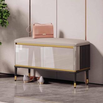 Generic Schuhbank Mit Lederkissen - 2-stufige Moderne Eingangsbank, Aufbewahrungsbank Aus PU-Leder Mit Hochklappbarem Deckel(100cm*36 * 45cm)