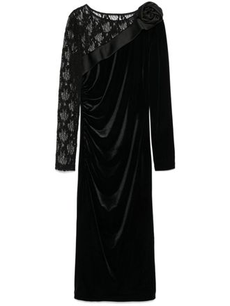 Nissa robe mi-longue &agrave; empi&egrave;cements en dentelle - Noir