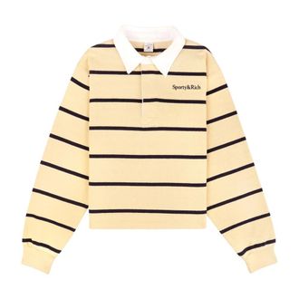 Sporty & Rich Serif Logo Rugby Polo - - Tops - Damen - Beige - S