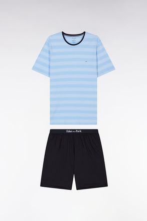 Eden Park Pyjama Court En Jersey De Coton T-shirt Cercl&eacute; Ciel Short Marine