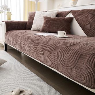 Generic Samt-Plüsch-Couch-Sofabezug, geometrisch, gesteppt, rutschfest, flauschig, weich, L Shape Sofaschoner Schutzdecke für Hunde, Kinder, Haustier-Möbelsch