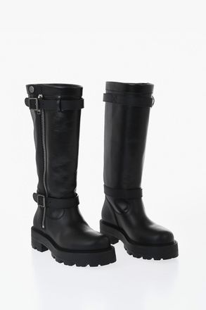 Dior Stiefel D-MAJOR aus Leder mit seitlichem Rei&szlig;verschluss und doppelter silberner Schnalle Dior