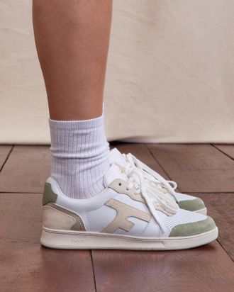 Faguo Baskets blanc et bleu oc&eacute;an cuir