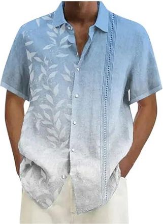 Generic Chemise hawa&iuml;enne boutonn&eacute;e &agrave; manches courtes pour homme - Imprim&eacute; d&eacute;grad&eacute; - Coupe ample - Haut d&eacute;t&eacute; d&eacute;contract&eacute; - L&eacute;ger - Respirant - Coupe r&eacute;guli&egrave;re