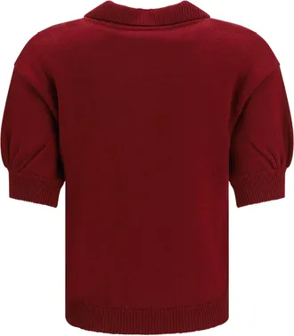 Alessandra Rich Merino Wool Cable-Knit Polo Shirt - Red