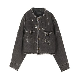 R13 Femme, Vestes, Gris, Taille: 38 FR Chain Embellished Cropped Chore Jacket