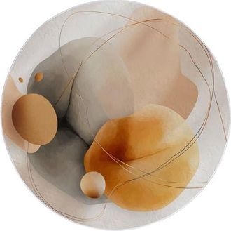 Generic Kaki Minimalisme Tapis Rond Salon, Lignes Ellipse Imprimer Tapis de Sol Décoration Antidérapant pour Chambre Cuisine Balcon Terrasse Salle à Manger In