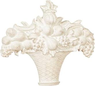 Biscottini International Fregio Obstkorb aus Holz mit antikweißem Finish, hergestellt in Italien, 38 x T 7 x H 40 cm, Obstschale mit antikweißem Finish, Holz, hergestellt in I