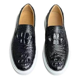 Generic Authentique peau de crocodile exotique classique noir blanc couleur pour hommes mocassins souples en cuir v&eacute;ritable alligator homme chaussures plates 