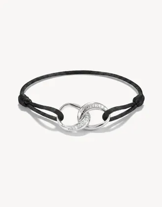 Thomas Sabo bracelet textile noir avec zirconias blancs en argent, blanc, noir-Argent&eacute;