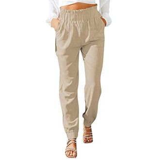 Generic Pantalon Leger Ete Femme Fluide Large Lin &Eacute;t&eacute; Pantalon en Lin Blanc pour Femmes Pantalons Serr&eacute;s Poche Taille Haute D&eacute;contract&eacute; Grande Taille Ample Ve