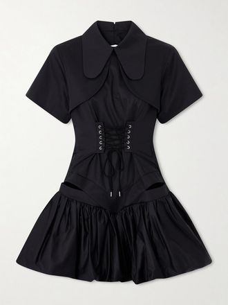 Tolu Coker R&uuml;ckenfreies Minikleid Aus Baumwollpopeline Mit Falten - Schwarz
