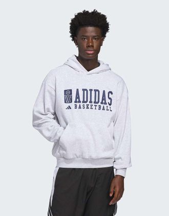 adidas adidas Performance - Sweat &agrave; capuche avec imprim&eacute; basketball et Adidas - Gris clair chin&eacute;