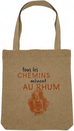 Fabulous Sac Shopping Tote Bag Aspect Lin - Tous les Chemins M&egrave;nent au Rhum Soir&eacute;e Ap&eacute;ro - Sac de Courses Toile Epaisse 360g Beige Naturel Cabas Port&eacute; Epaule S