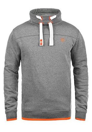 Solid SDBenjamin Tube Homme Sweatshirt Pull Sweater avec Tube-Neck Poches passepoilée Poignets côtelés Mélange de Coton Regular Fit, Taille:L, Couleur:Grey 