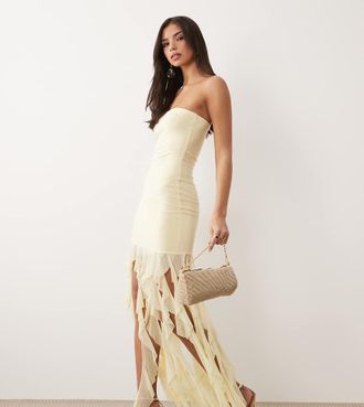 KAIIA Exclusivit&eacute; - Kaiia - Robe bandeau longue &agrave; ourlet volant&eacute; en tulle textur&eacute; - Citron-Jaune