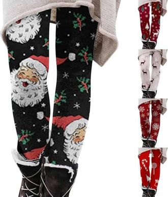 Generic Legging de No&euml;l en coton pour femme - Pantalon de yoga pour femme - Noir - Coton - Taille haute - Pantalon de loisirs - Pantalon de sport - Pantalon d