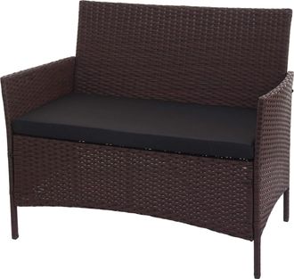 Mendler Poly-Rattan Gartenbank Halden, Sitzbank Bank - braun-meliert, Kissen schwarz