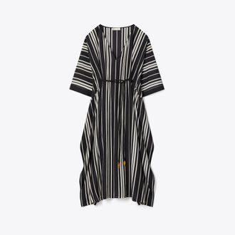 Tory Burch Damen Gestreifter Seidenkaftan mit G&uuml;rtel