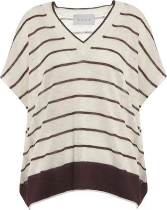 Kaos Kaos, Femme, Pulls, Multicolore, Taille: 42 FR Pull en maille ray&eacute; &agrave; col en V