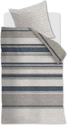 Riviera Maison Rattan Stripes bettwäsche-Set 2 TLG. - 135x200 - Blaugrau - Baumwolle - mit Reißverschluss