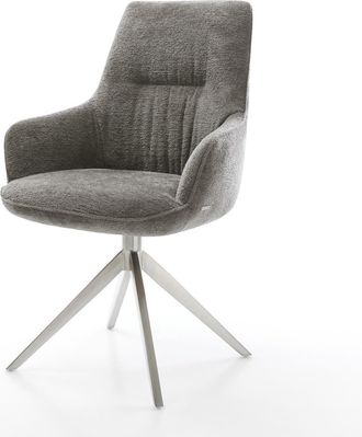 DELIFE Drehstuhl Zelia-Flex mit Armlehnen Boucl&eacute; Soft Schlamm Kreuzgestell breit Edelstahl 360&deg; drehbar Wippfunktion Taschenfederkern, Esszimmerst&uuml;hle