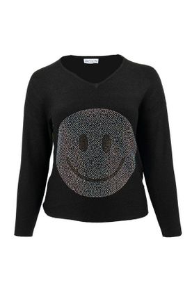 Passioni Strickpullover mit Strass-Smiley